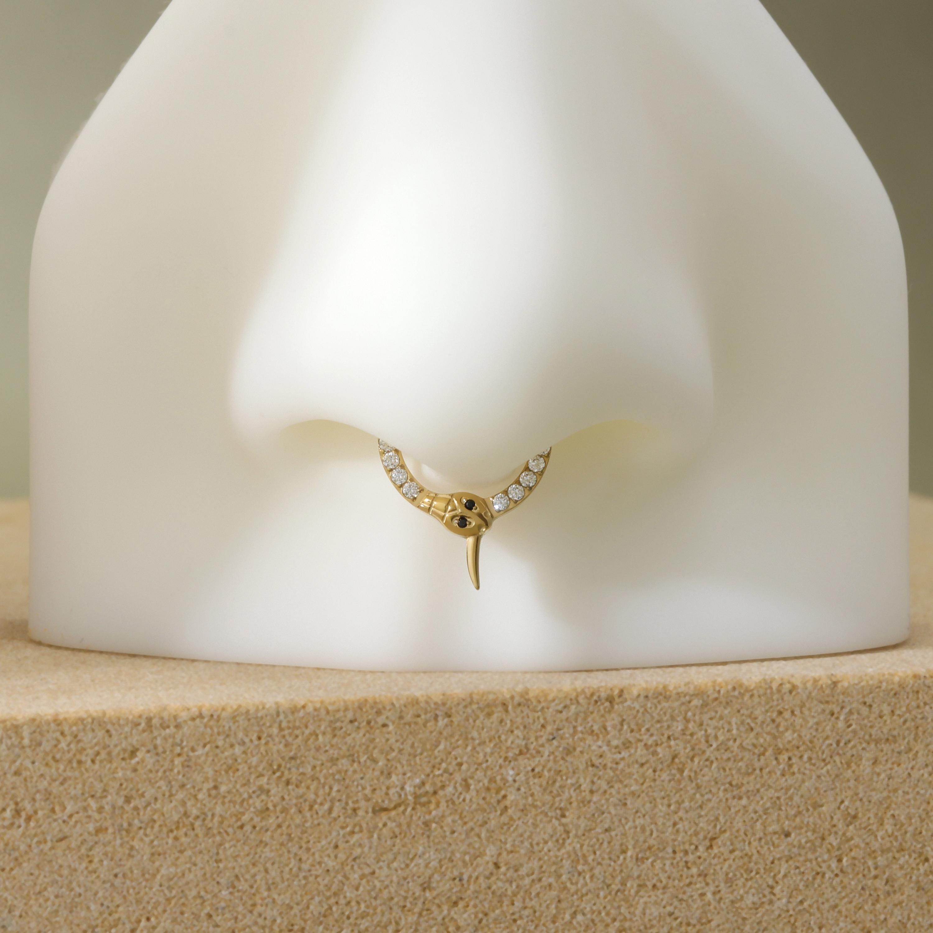 Implant Titanium Snake CZ Septum Ring 16G Gold Hinged Septum Click Nose ...