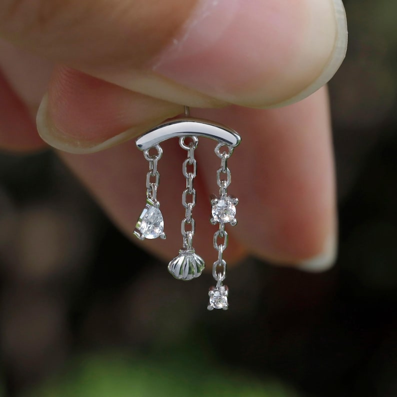 Designed for Vertical Helix Piercing/925 Silver Helix Chain Earring 18K ...