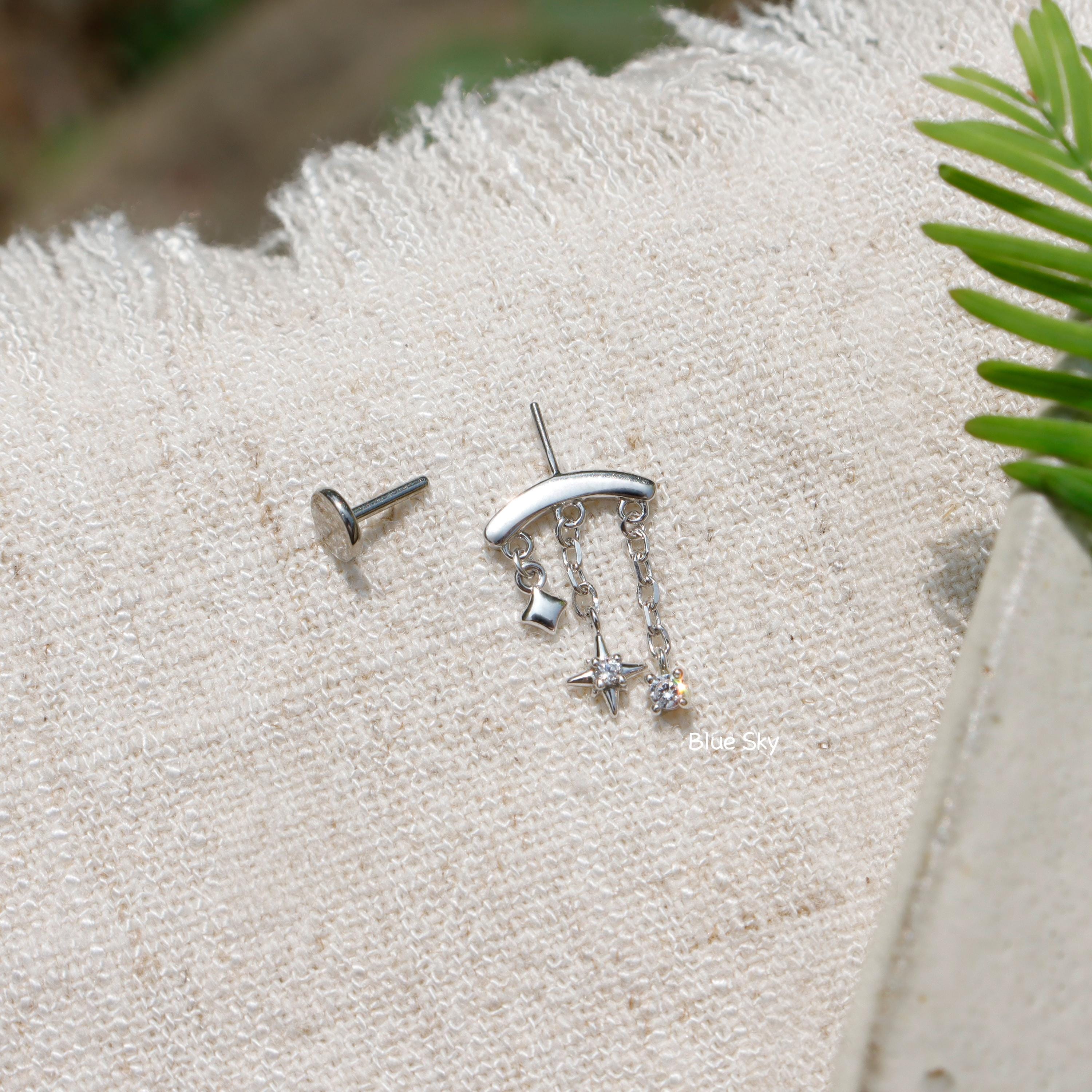 Designed for Hidden Rook Piercings/ 925 Silver Helix Chain Earring 18K ...