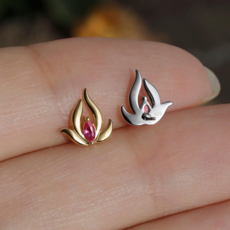 Pink Lotus Threadless Push in Helix Stud, Sterling Silver Cartilage ...
