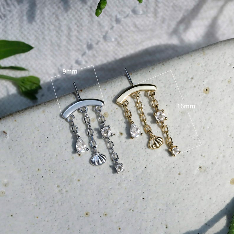 Designed for Vertical Helix Piercing/925 Silver Helix Chain Earring 18K ...