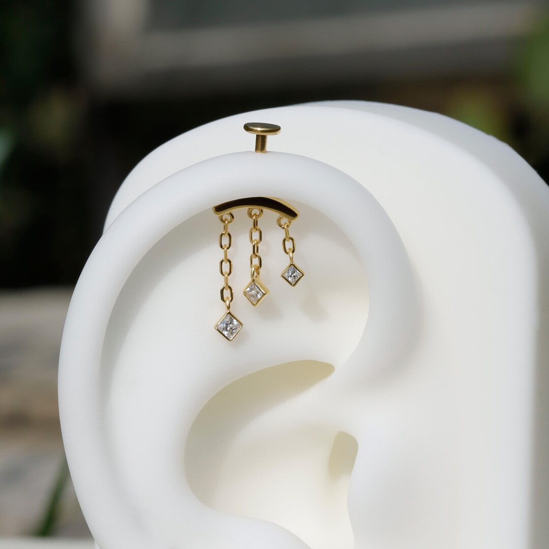 Designed for Vertical Helix Piercings/ Triple Square Stones Dangle ...