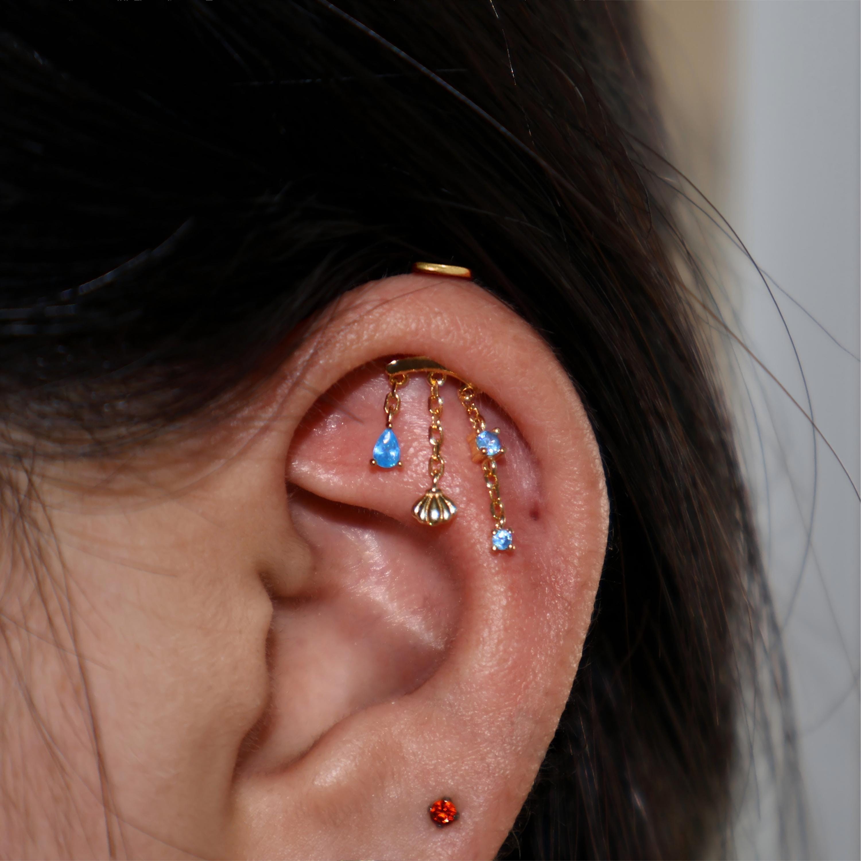 Designed for Vertical Helix Piercing/925 Silver Helix Chain Earring 18K ...