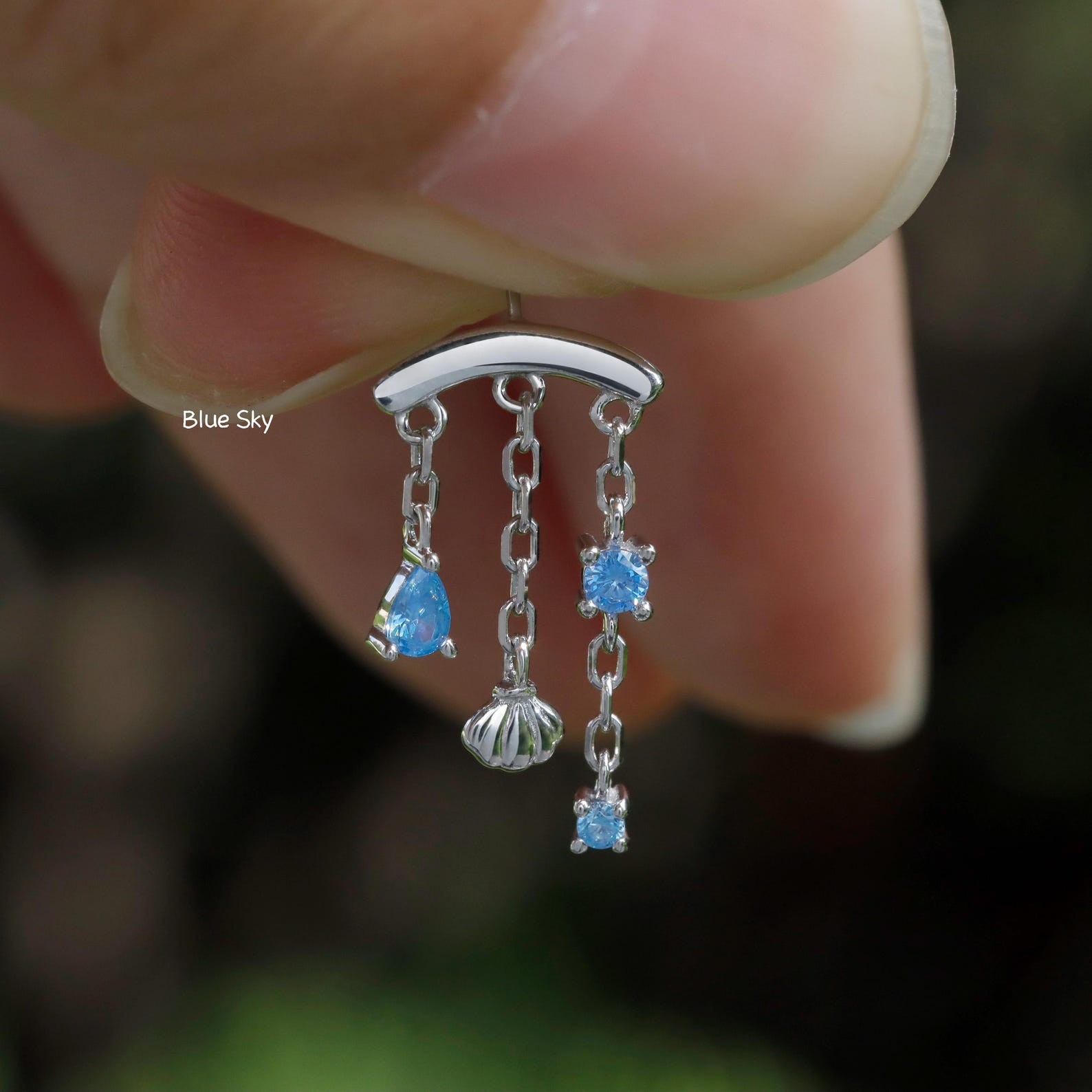 Designed for Vertical Helix Piercing/925 Silver Helix Chain Earring 18K ...
