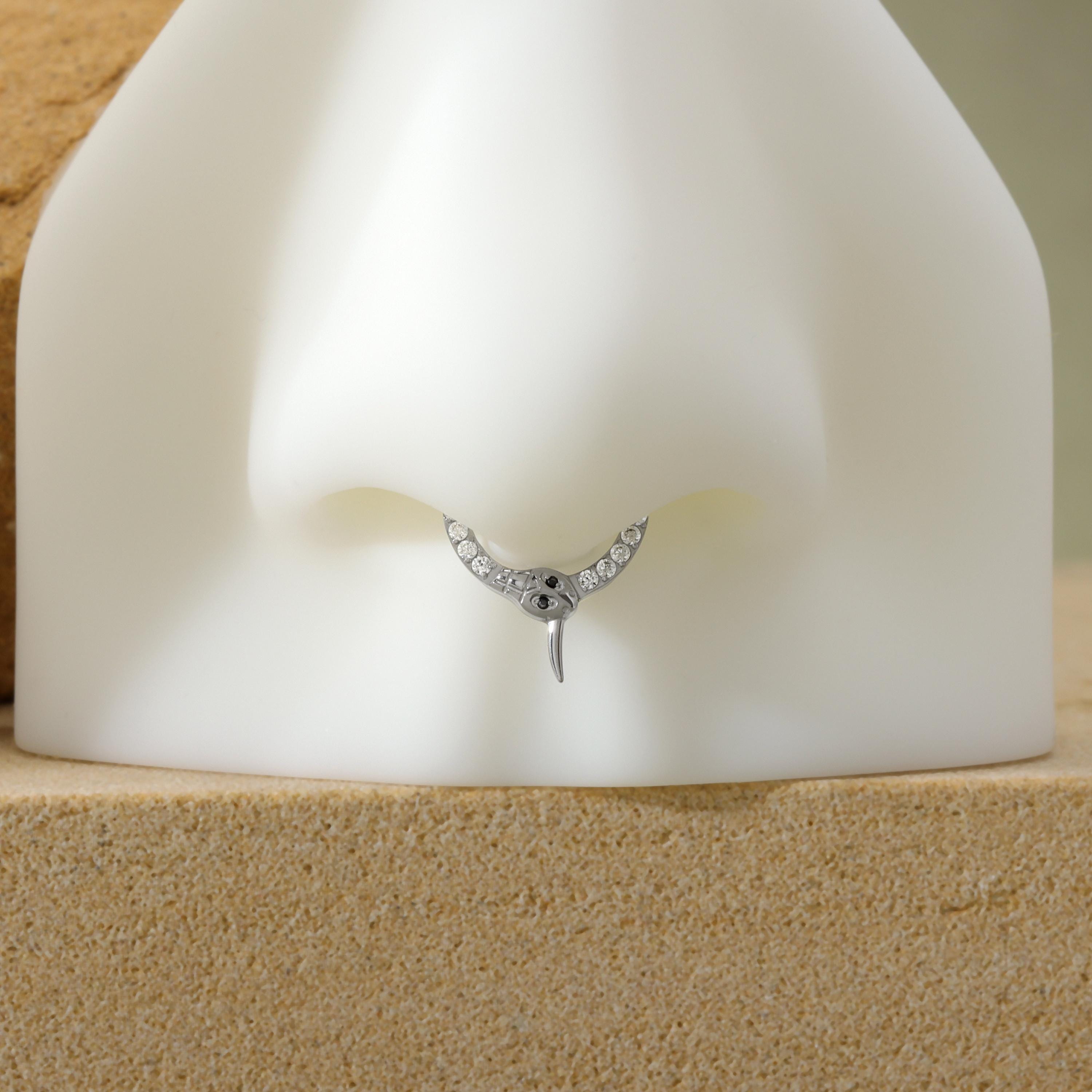 Implant Titanium Snake CZ Septum Ring 16G Gold Hinged Septum Click Nose ...