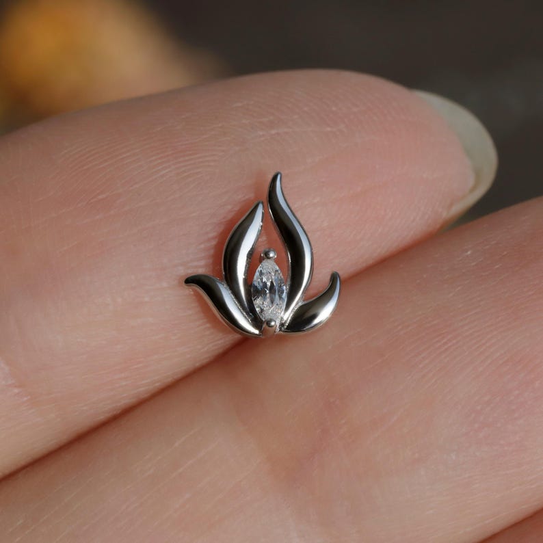Mini Lotus Threadless Push in Helix Stud, Sterling Silver Cartilage ...