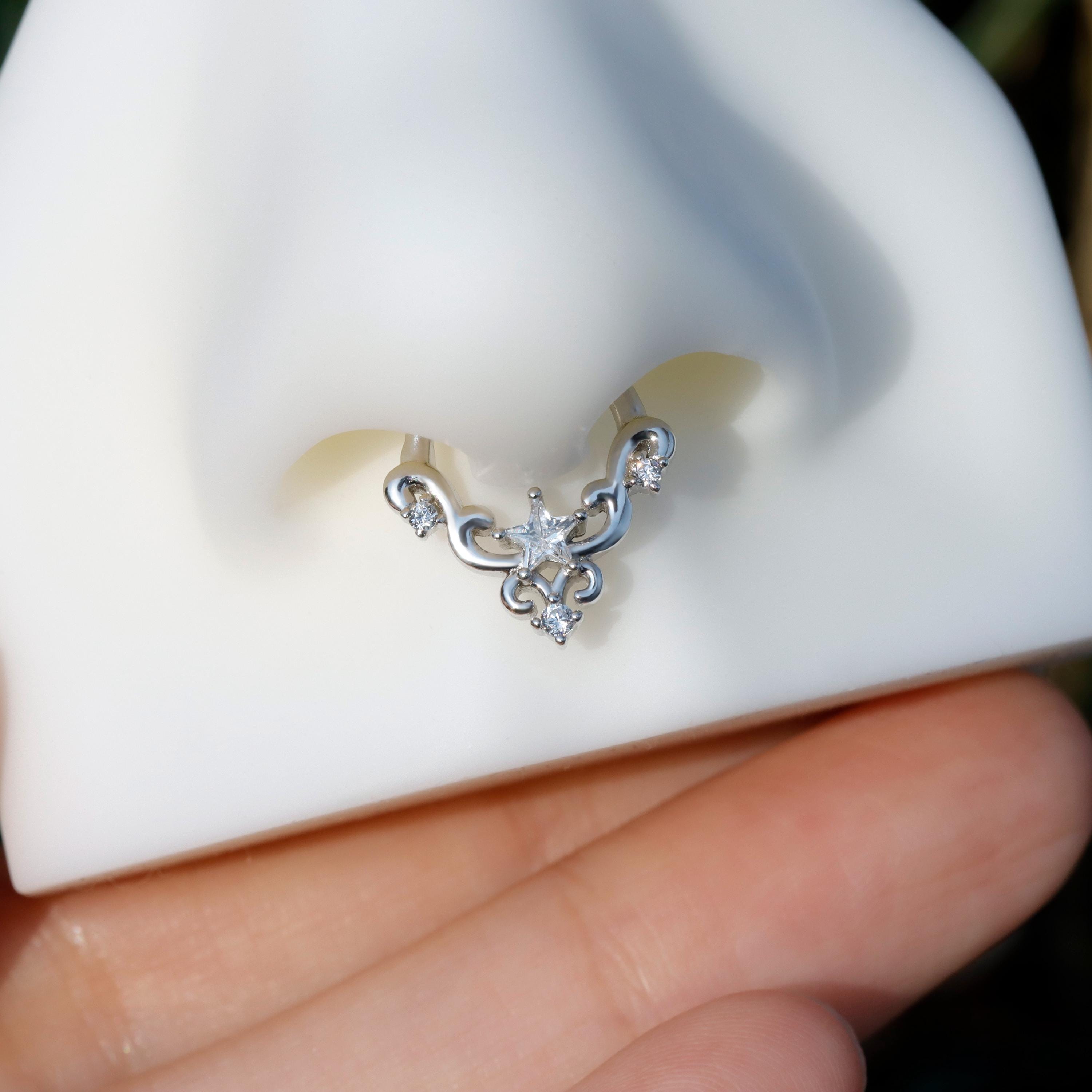 Star-shape CZ Septum Ring: Sterling Silver Plated 18K Gold, Alt Fashion ...