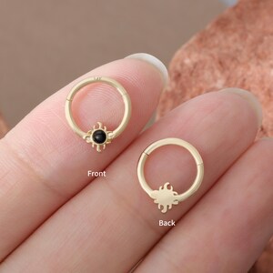 14K 16G Sun Hinged Septum Clicker Black CZ, Hinged Solid Gold Septum ...