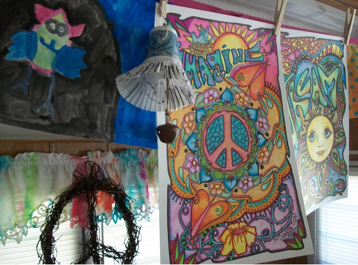 Imagine Peace And Love Singleton Hippie Art Poster Fully Etsy