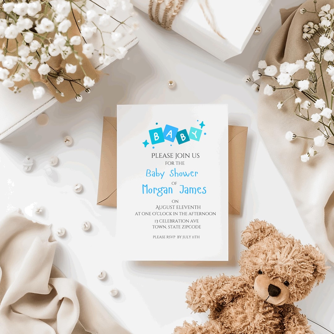 Editable Baby Shower Invitation and Thank You Note Set - Blue Baby ...