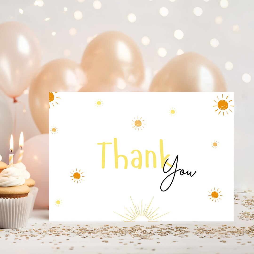 Customizable Thank You Note for 1st Birthday Celebration- Editable PDF ...
