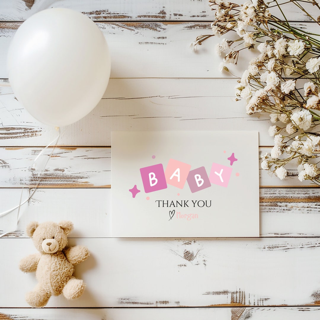 Editable Baby Shower Thank You Note With Baby Block Letters in Pink ...