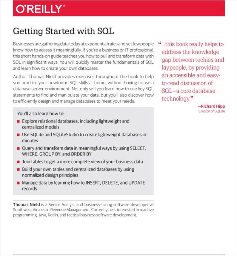 Getting Started With SQL A Hands-on Approach for Beginners Thomas Nield Best Seller Book Coding ...