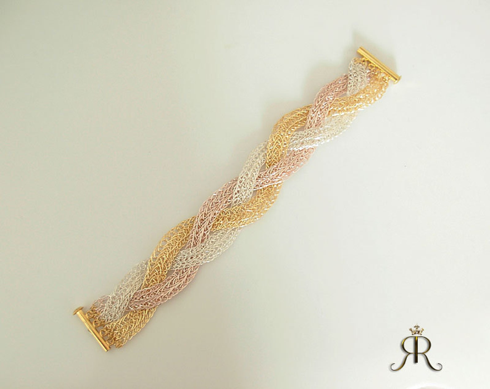 Braided Cuff Bracelet Tri color in Rose Gold Yellow Gold and | Etsy