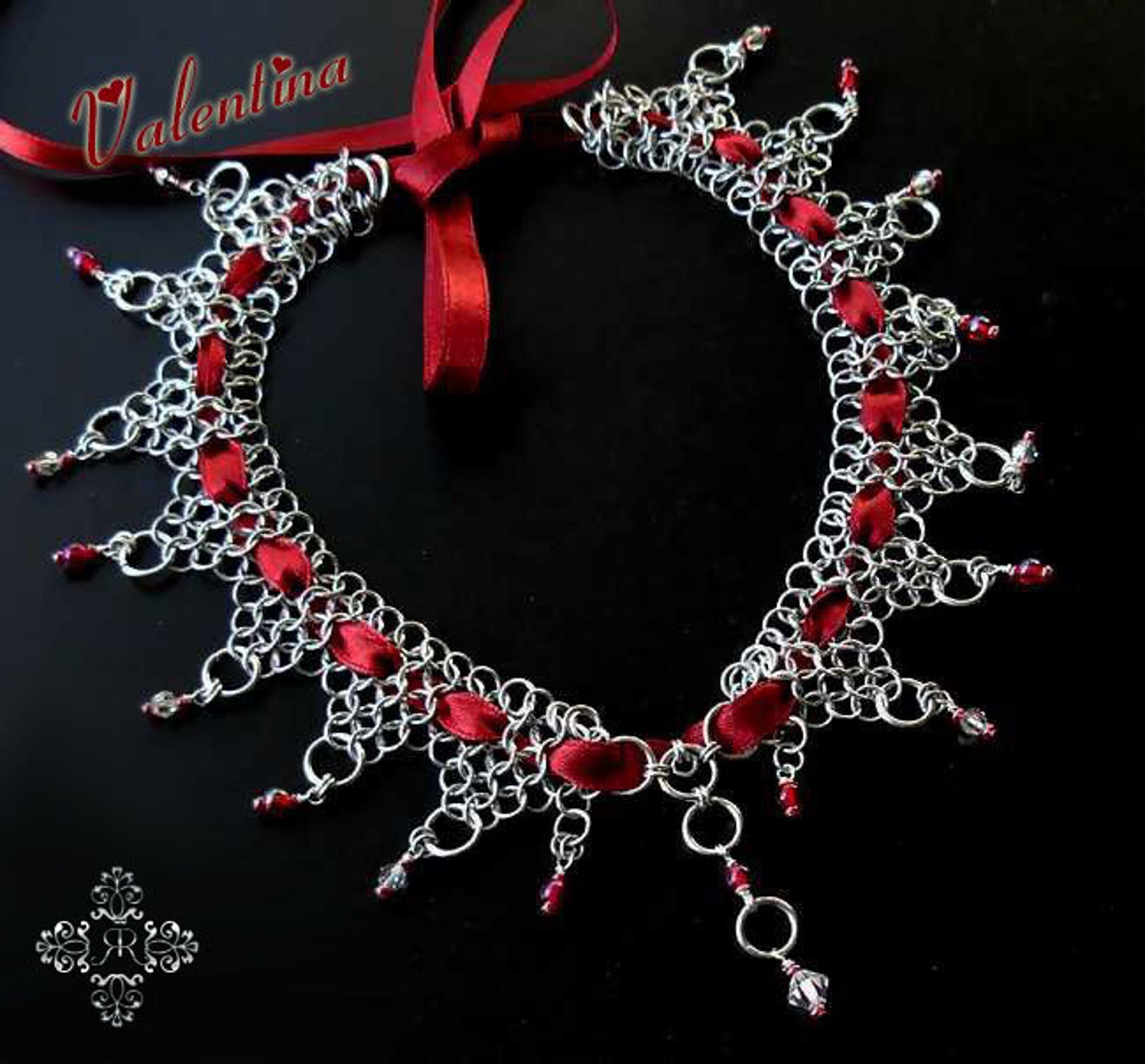 VALENTINA Lace Choker With Red Ribbon and Swarovski Crystals - Etsy