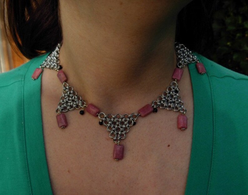 Rhodonite Japanese Lace Necklace - Etsy