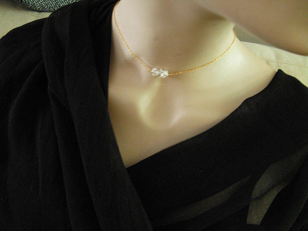 Delicate 14K Gold Filled Choker With Three Genuine Herkimer Diamonds ...