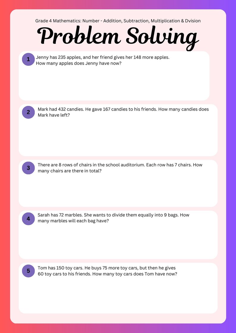 Primary/elementary School Maths Problem Solving Word Problems Worksheet ...