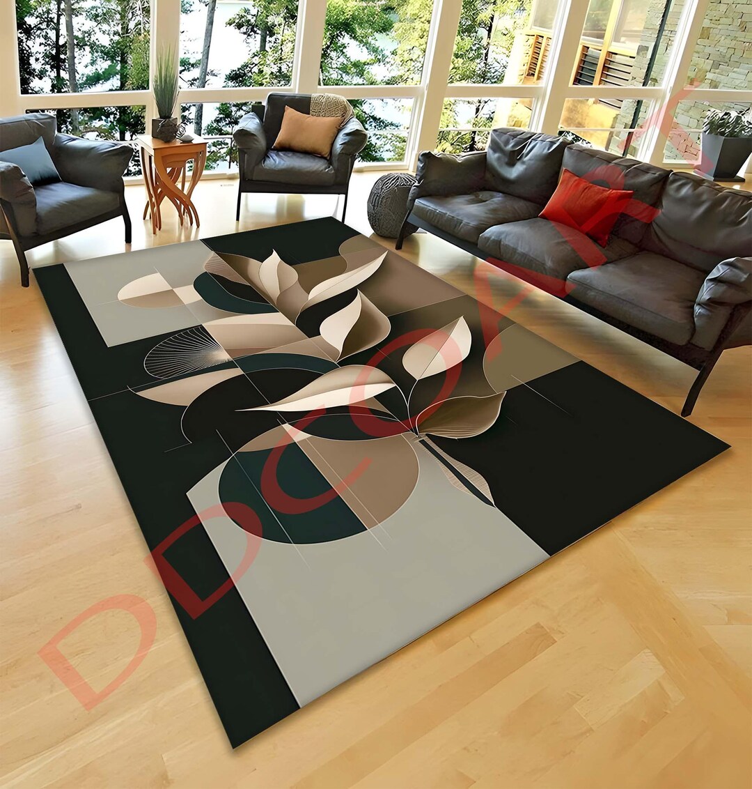 Modern Leaf Design Area Rug – Minimalist Botanical Floor Carpet ...