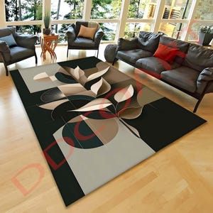 Modern Leaf Design Area Rug – Minimalist Botanical Floor Carpet ...