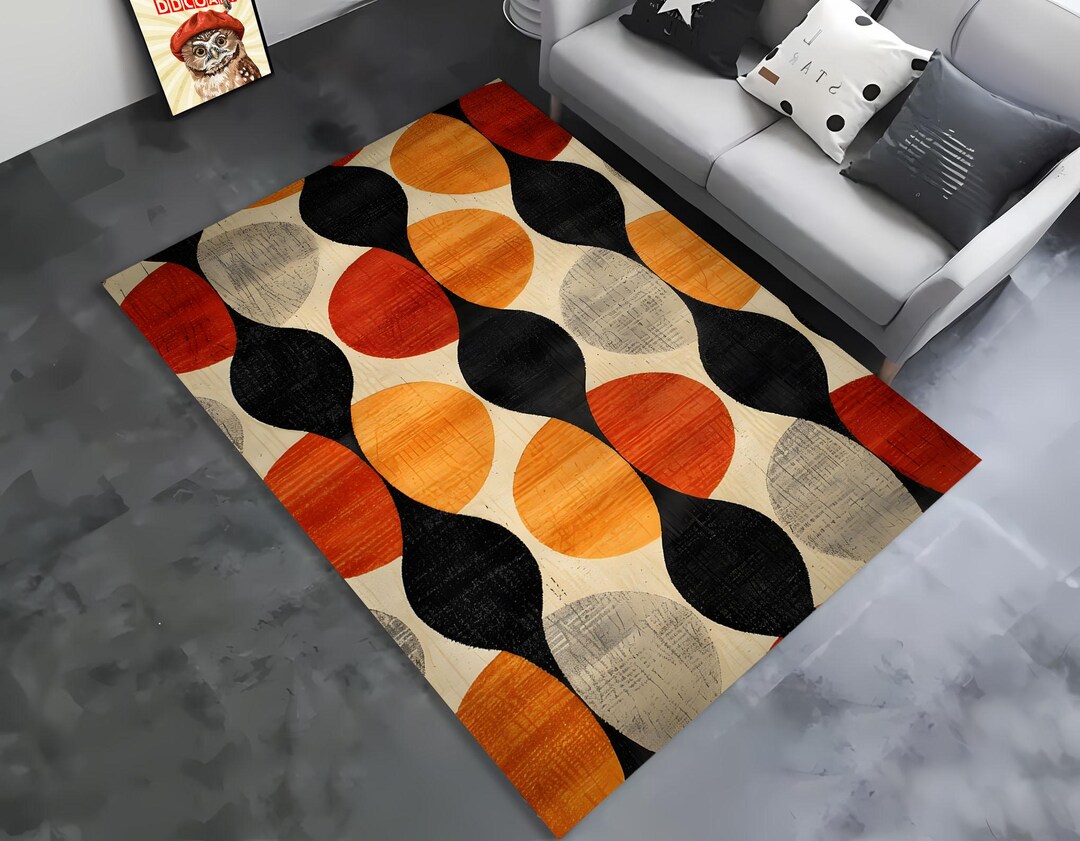 Mid Century Modern Minimalist Geometric Line Area Rug, Beige and Black ...