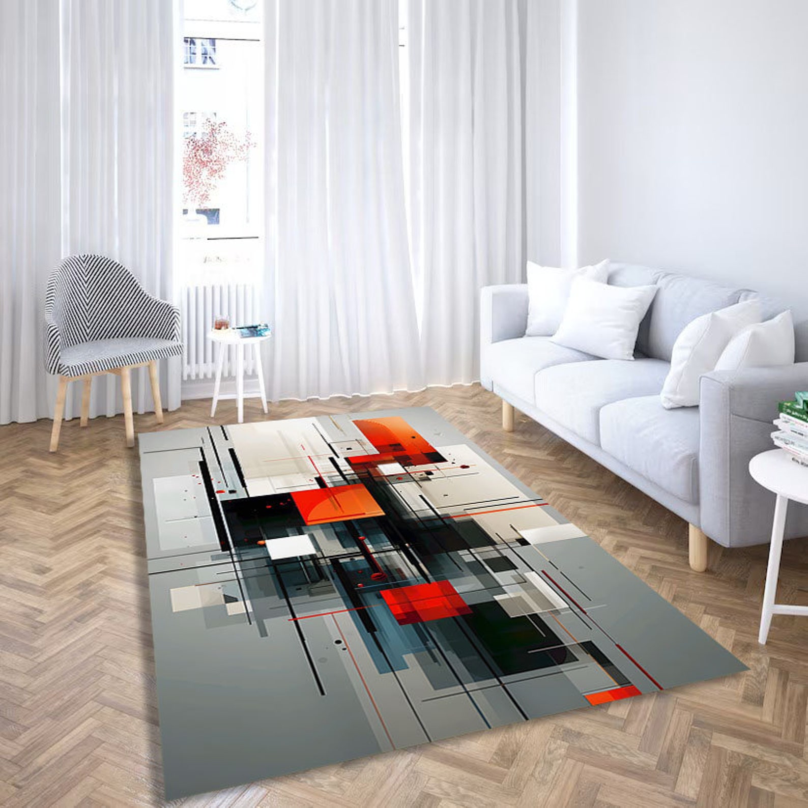 Abstract Minimalist, Modern Rug, Subtle Colorful Area, Rugs for Bedroom ...