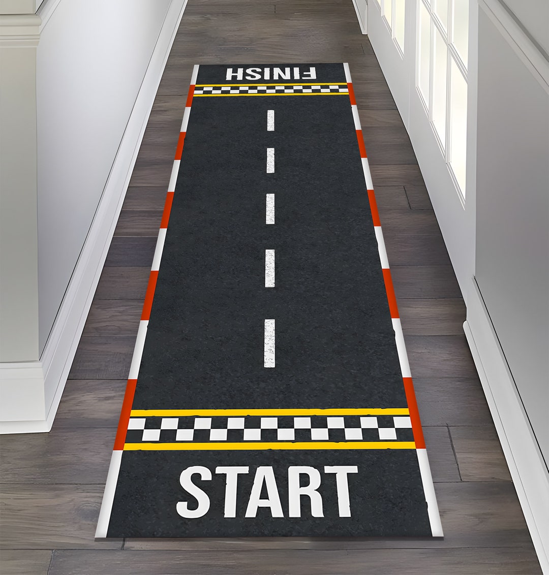 Runner Rug, Race Track Rug, Start Line, Finish Line, Hallway Rug, Long ...
