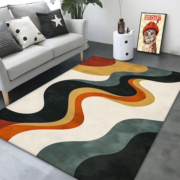 Abstract Minimalist, Modern Rug, Subtle Colorful Area, Rugs for Bedroom ...