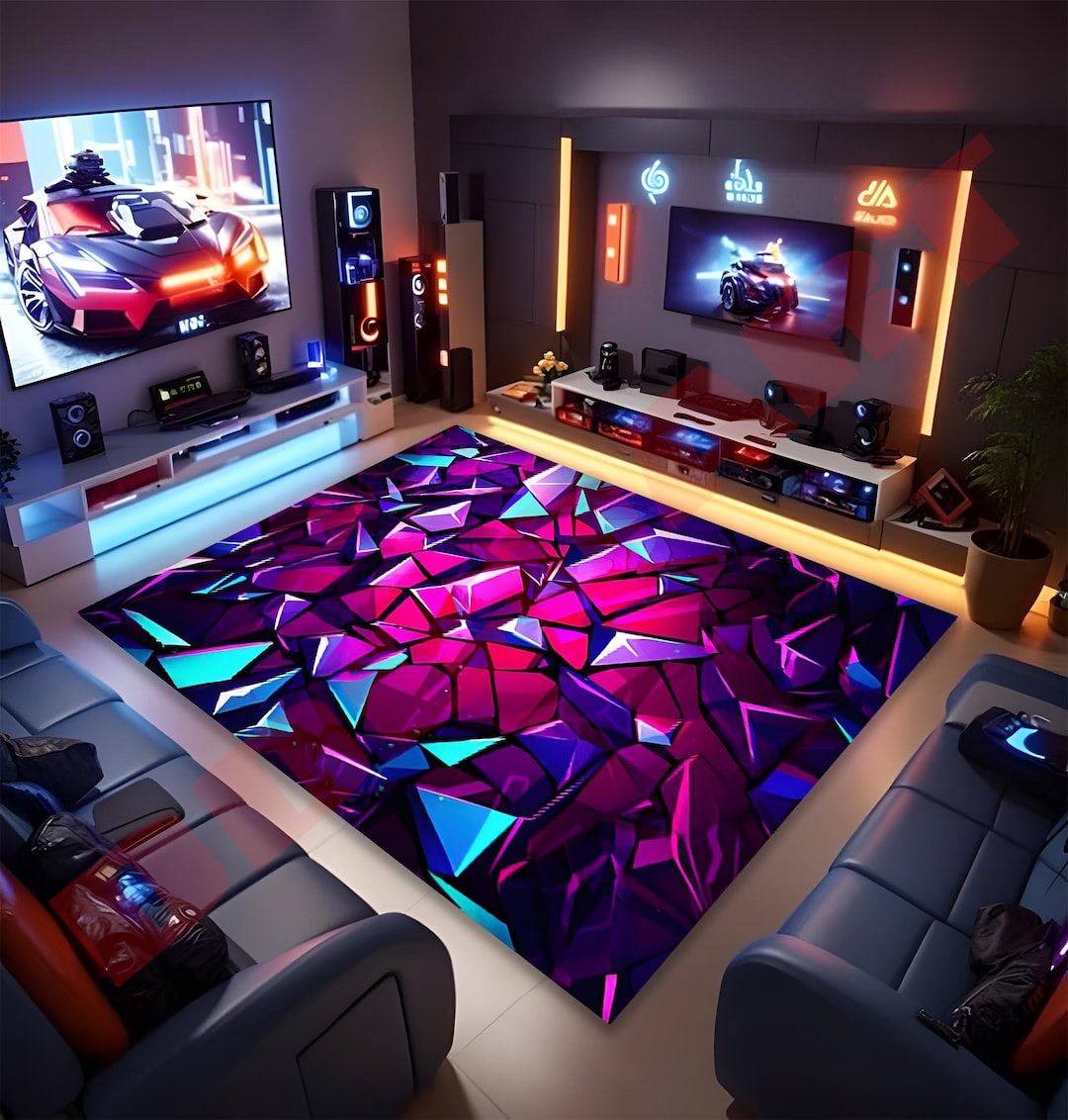 Gaming Rug, Neon Rug, Gamer Room Decor, 3D Rug, Colorful Rug, Custom ...