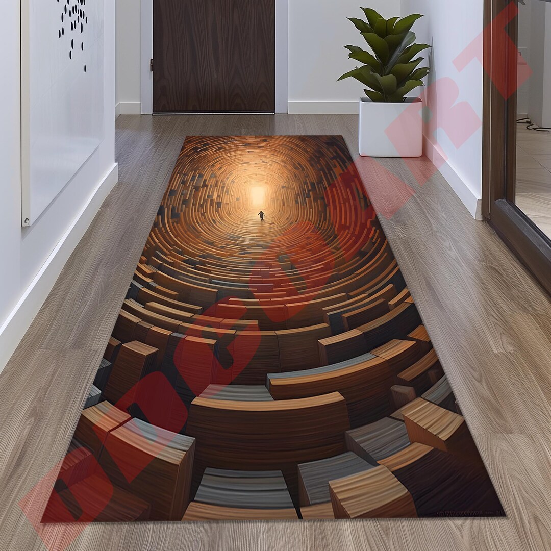 Surreal Tunnel Runner Rug for Hallway, 3D Optical Illusion Rug, Unique ...