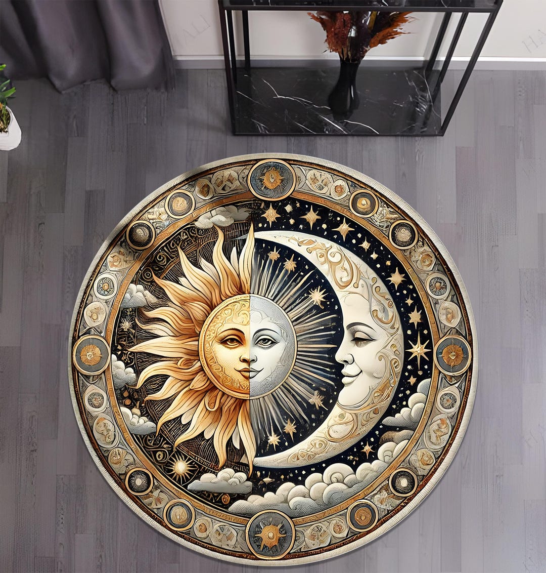 Sun and Moon Round Rug: Mystical Celestial Home Decor - Etsy