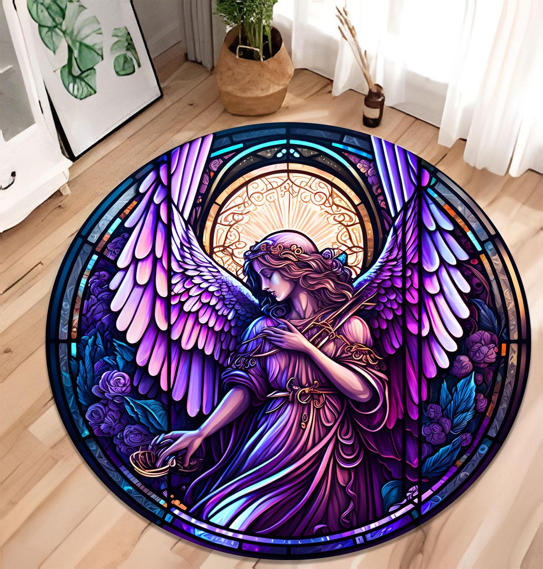 Stained Glass Angel Round Rug: Mystical Celestial Decor - Etsy