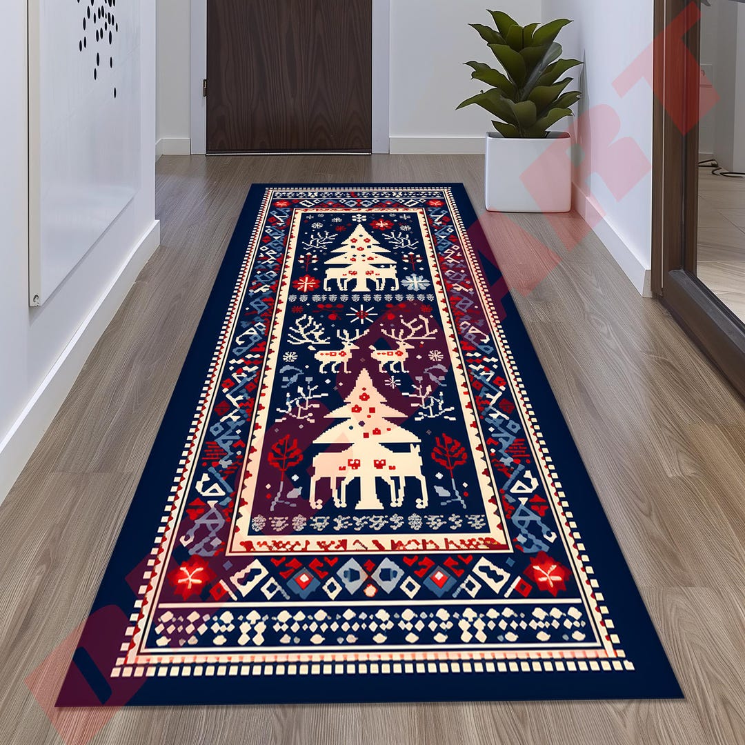 Christmas Runner Rug, Christmas Rug, Christmas Area Rug, Christmas ...