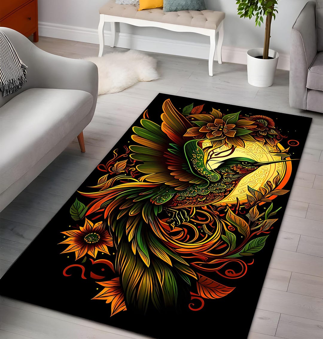 Majestic Phoenix-themed Living Room Area Rug, Bohemian Style Floor ...