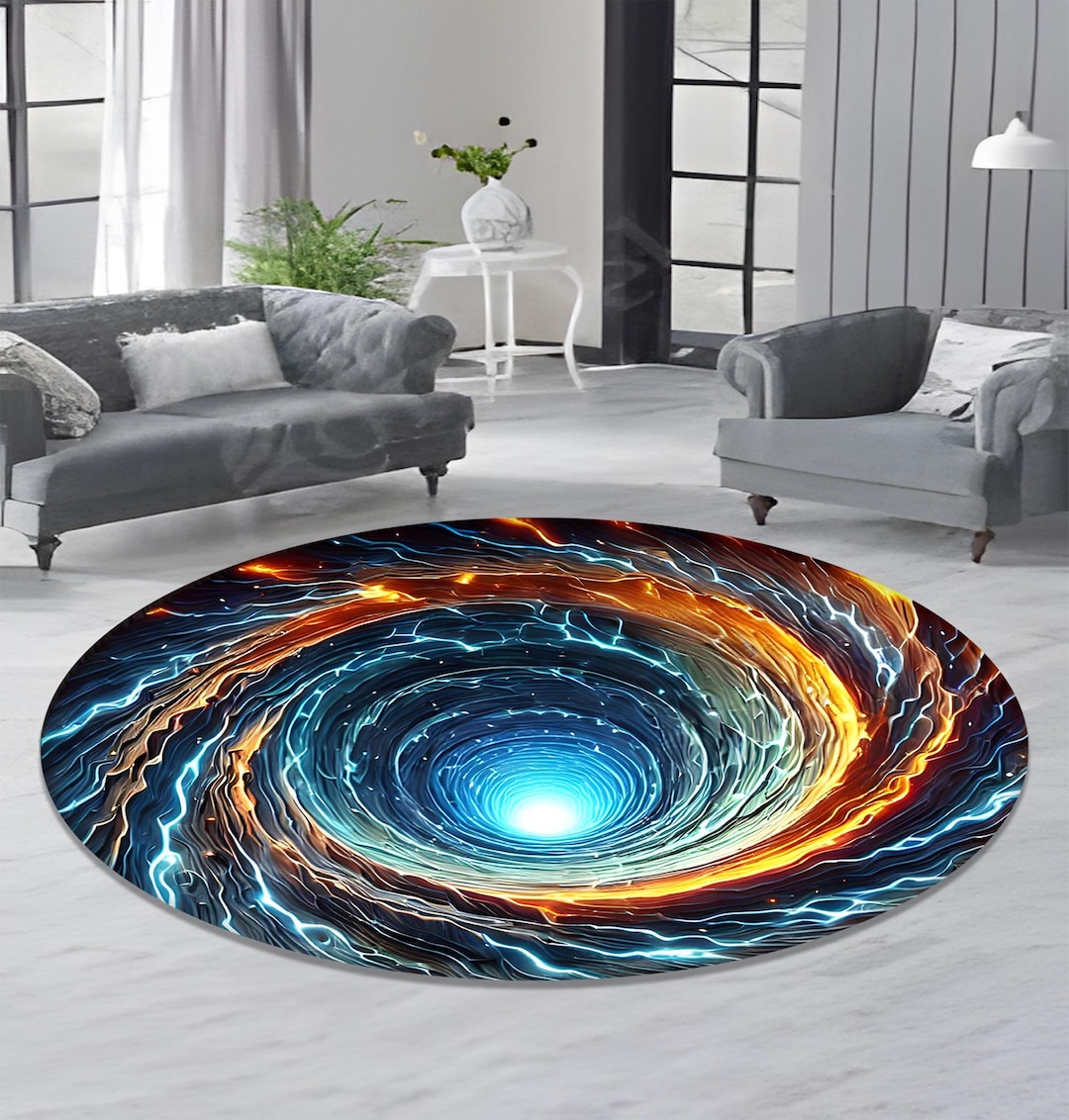 3D Optical Illusion Round Rug, Custom Vortex Design Floor Decor for ...