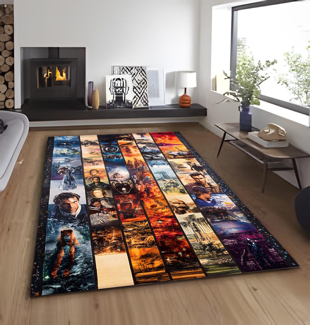 90s Movie Poster Rug, Vintage Cinema Themed Carpet for Home Decor ...