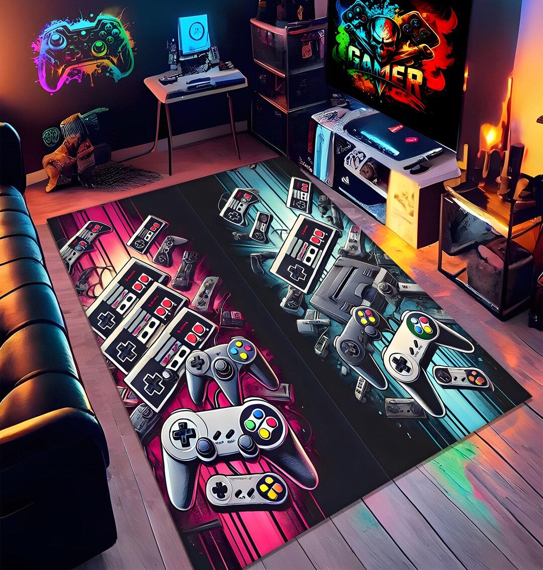 Retro Gaming Controller Rug: Gamer Room Decor - Etsy