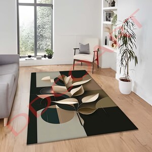 Modern Leaf Design Area Rug – Minimalist Botanical Floor Carpet ...