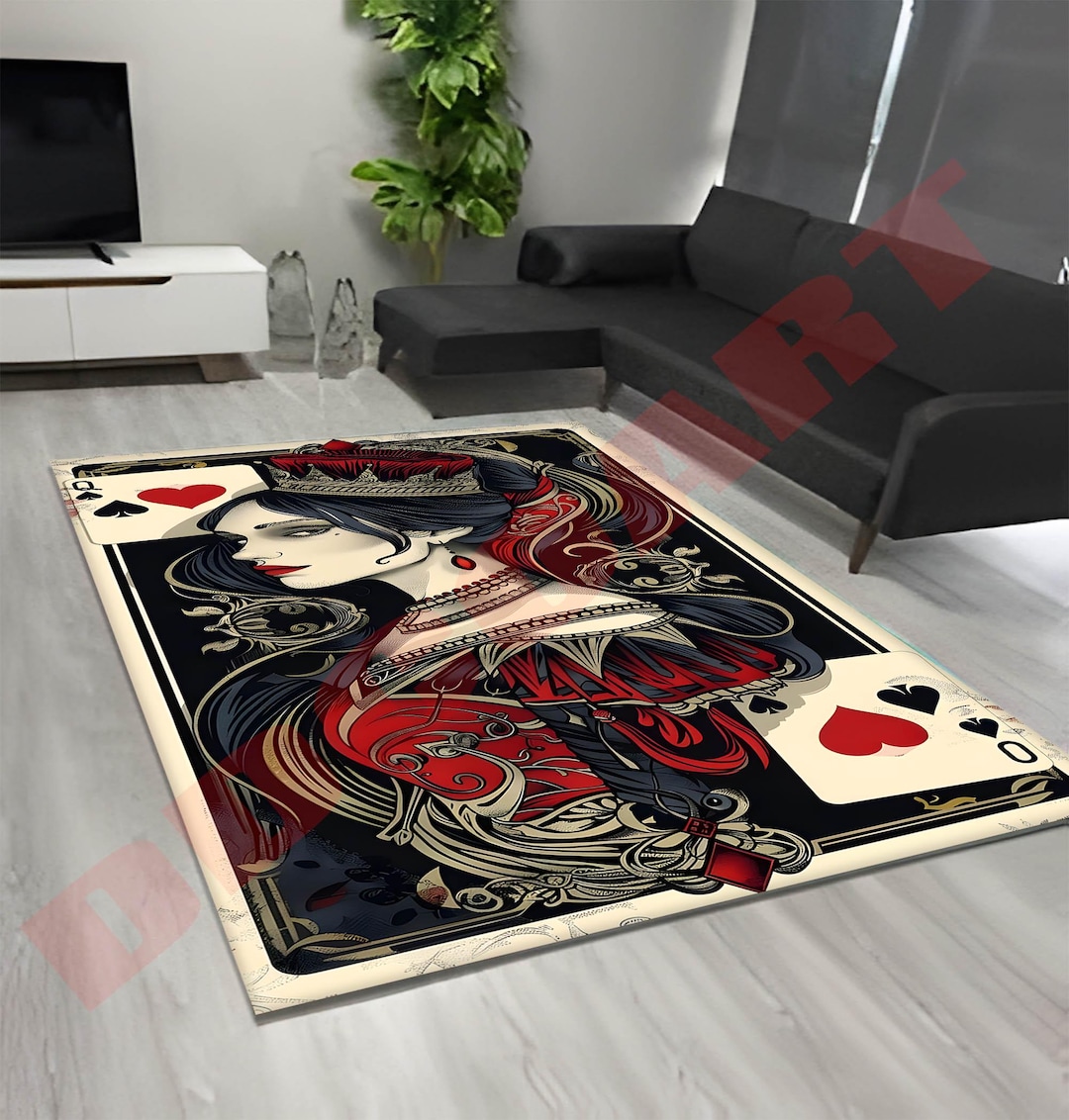 Queen of Spades Area Rug - Playing Card Art Carpet, Vintage Royal ...