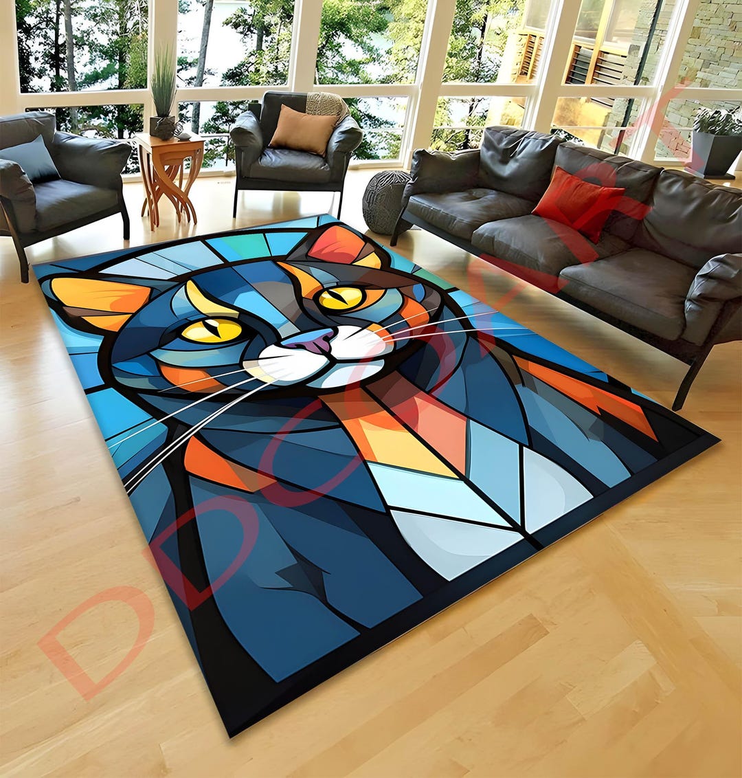 Geometric Cat Rugs, Modern Cat Area Rug, Large Colorful Cat Mat for ...