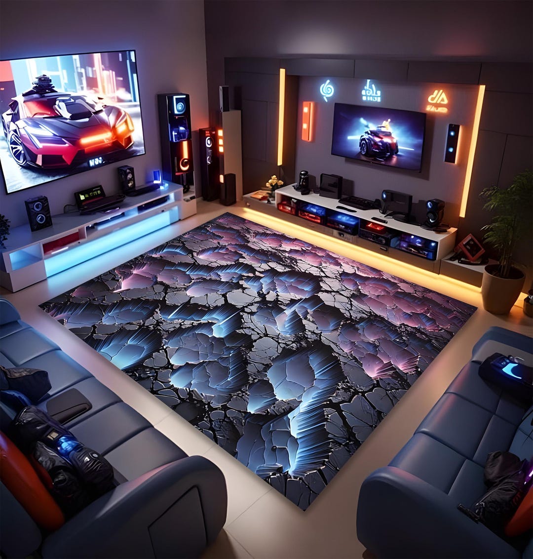 Custom Neon Glow Rug, Futuristic Cracked Pattern | Vibrant Geometric ...