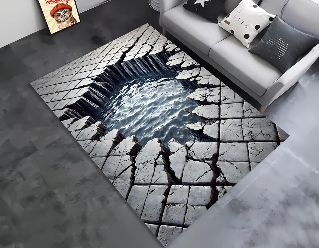 3D Water Effect Rug, Unique Cracked Floor Design for Modern Home Decor ...
