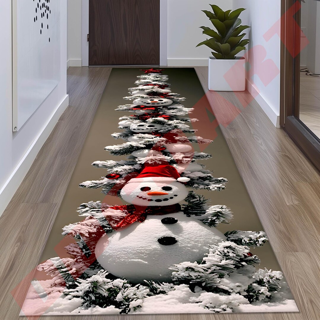 Snowman Mosaic Runner Rug: Winter Holiday Entryway Mat - Etsy