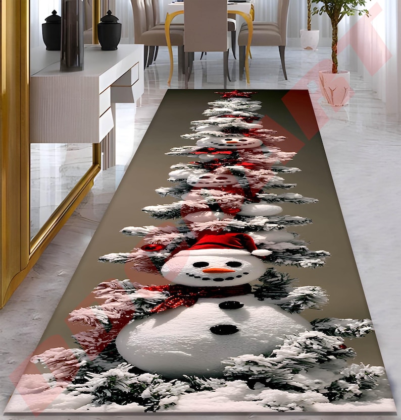 Snowman Mosaic Runner Rug – Winter Holiday Hallway Mat, Xmas Rug ...