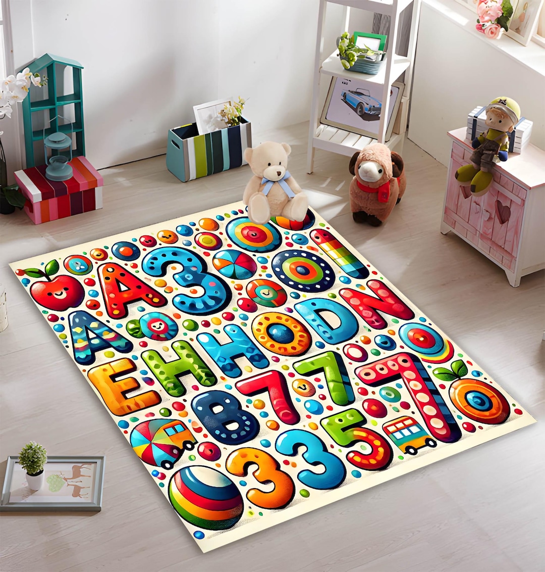 Alphabet Numbers Kids Rug: Colorful Playroom Learning Mat - Etsy