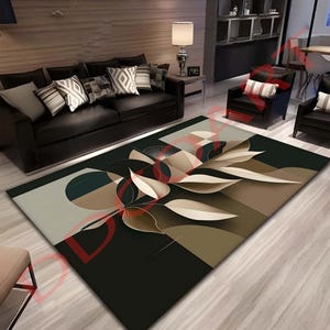 Modern Leaf Design Area Rug – Minimalist Botanical Floor Carpet ...