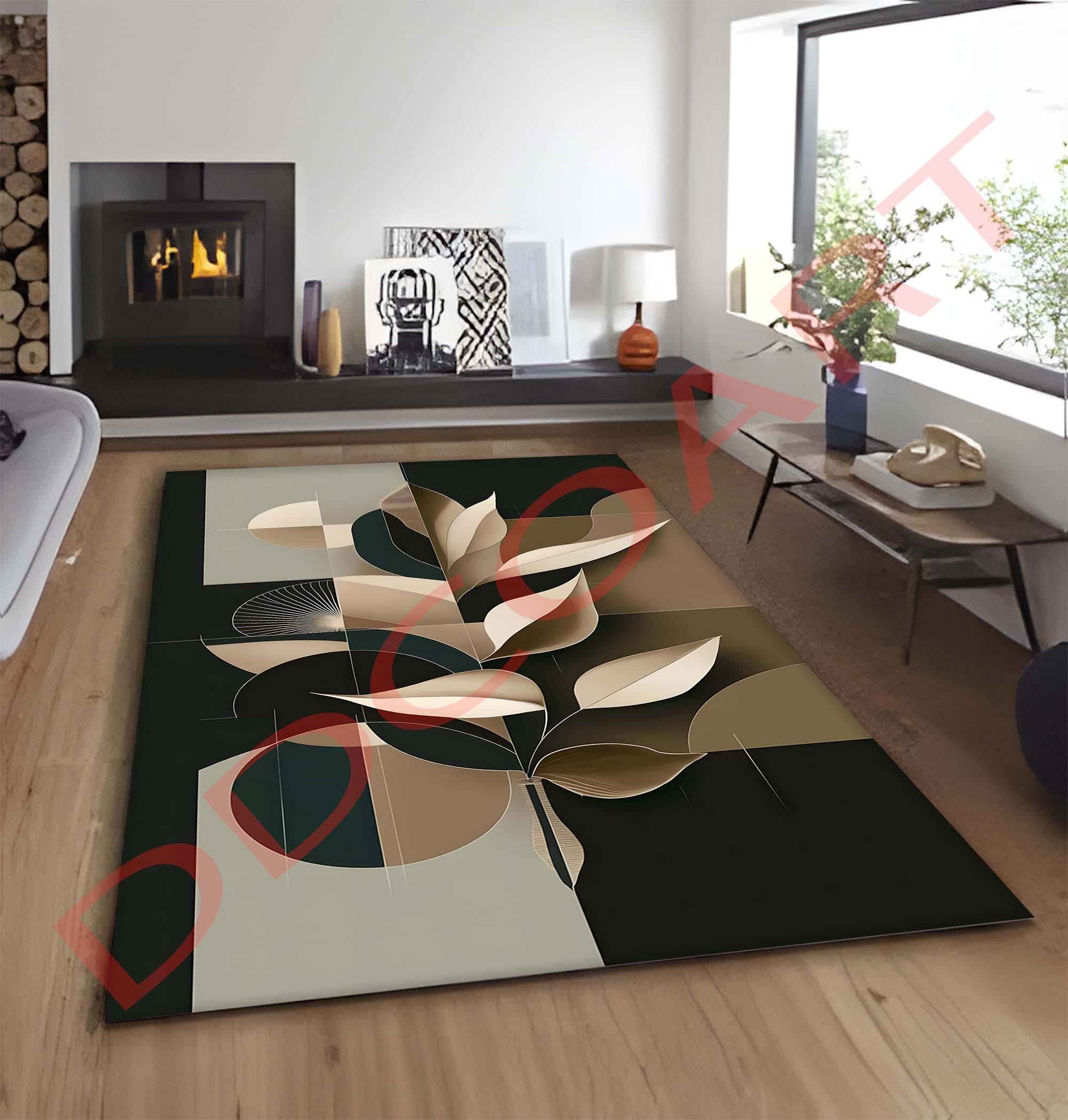 Modern Leaf Design Area Rug Minimalist Botanical Floor Carpet, Stylish ...