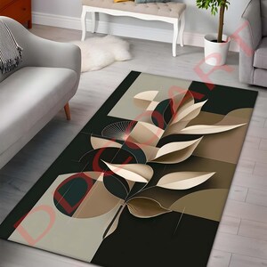 Modern Leaf Design Area Rug – Minimalist Botanical Floor Carpet ...