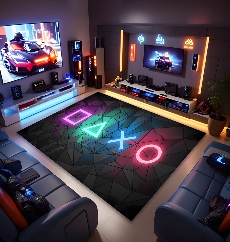 Neon Gaming Room Rug: E-sports Fashion Area Rug - Etsy