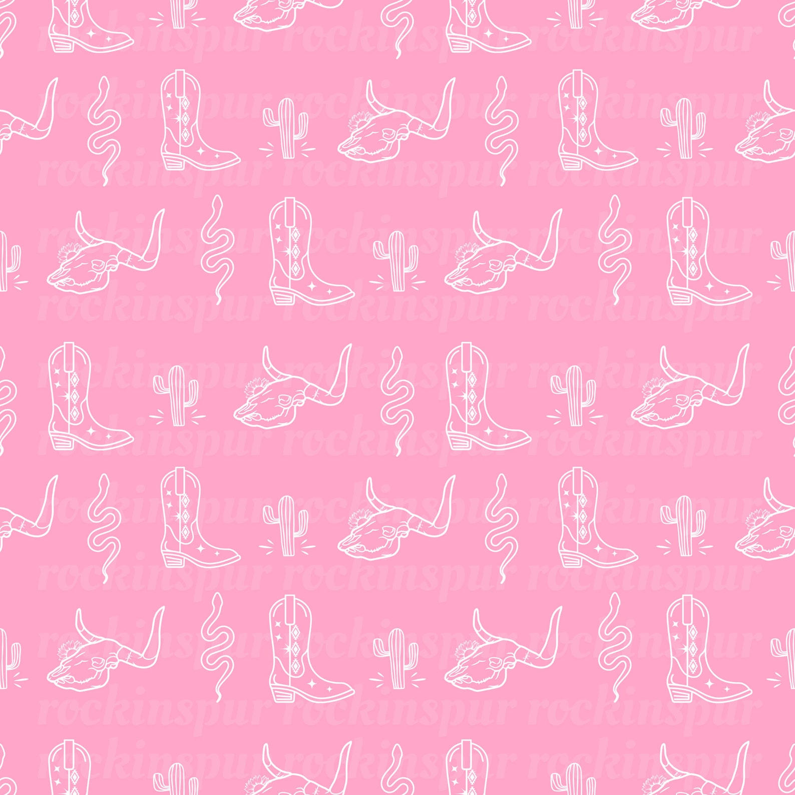 Pink Western Cowboy Snake Seamless Pattern | Cactus, Cowboy, Bull Skull ...